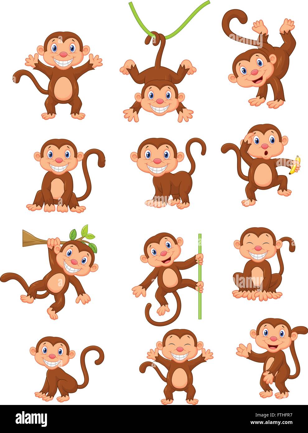 Happy monkey cartoon collection set Stock Vector Image & Art - Alamy