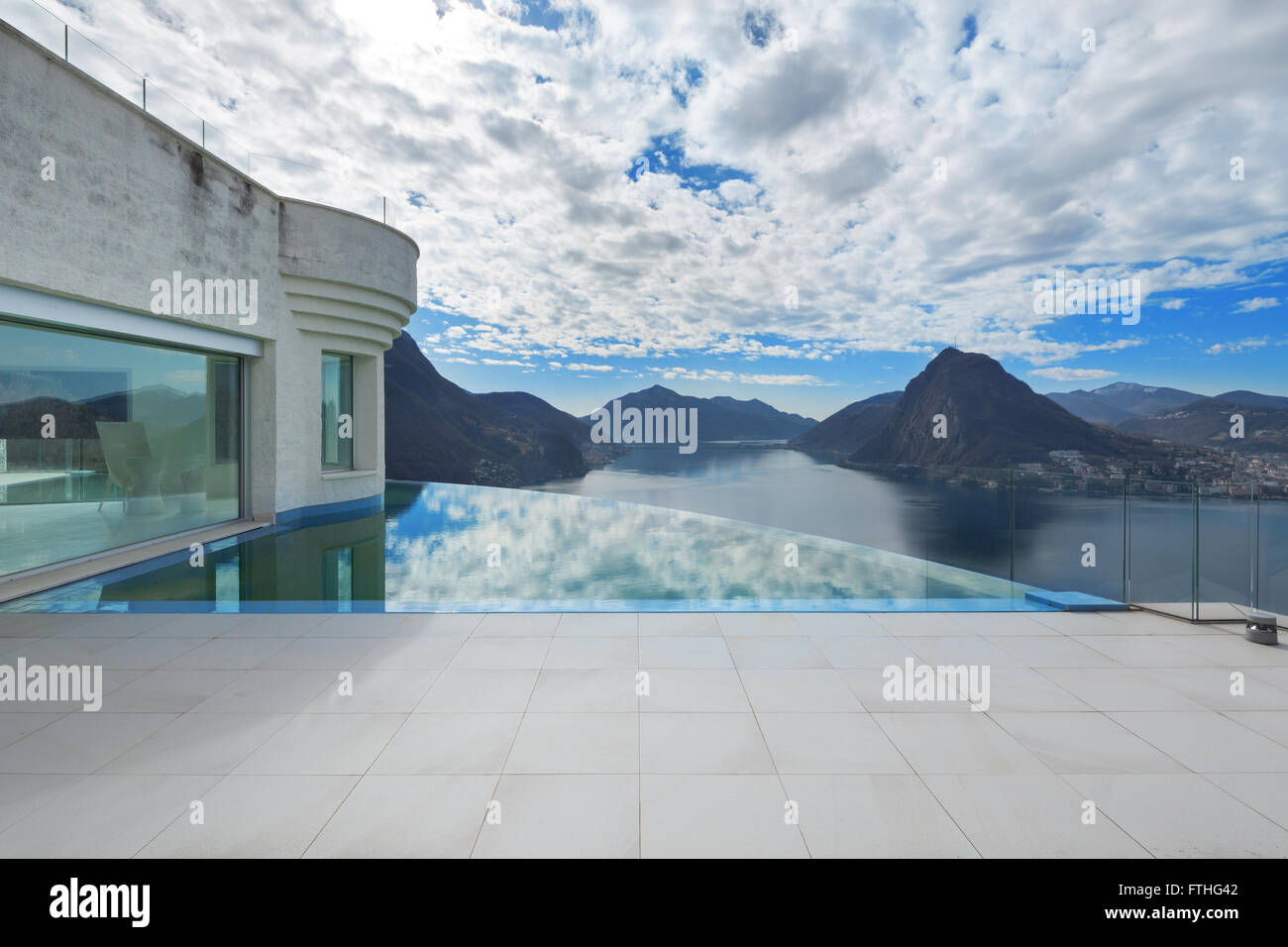 Architecture, beautiful landscape from a modern house with infinity ...