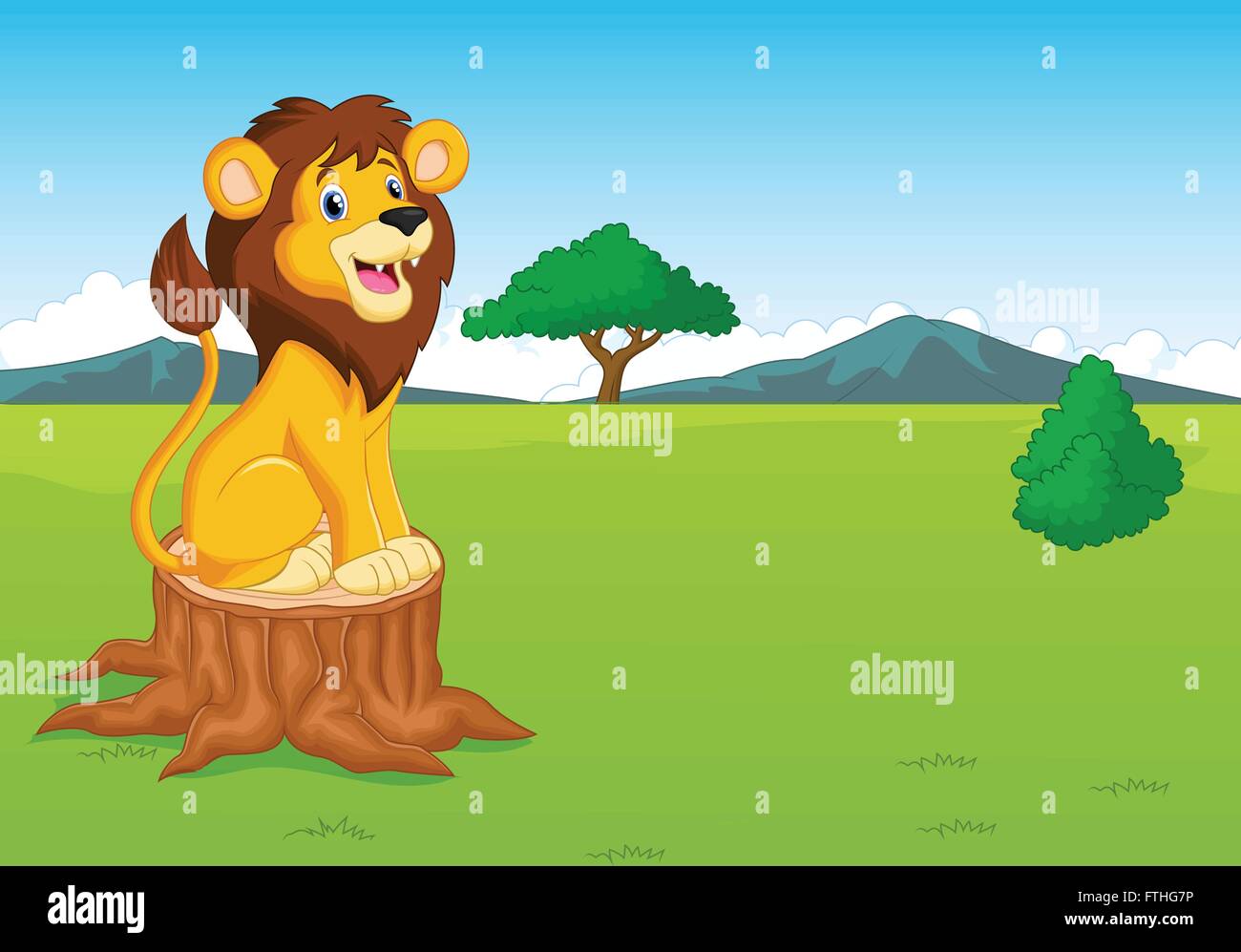 Cute lion cartoon in the savannah Stock Vector Image & Art - Alamy