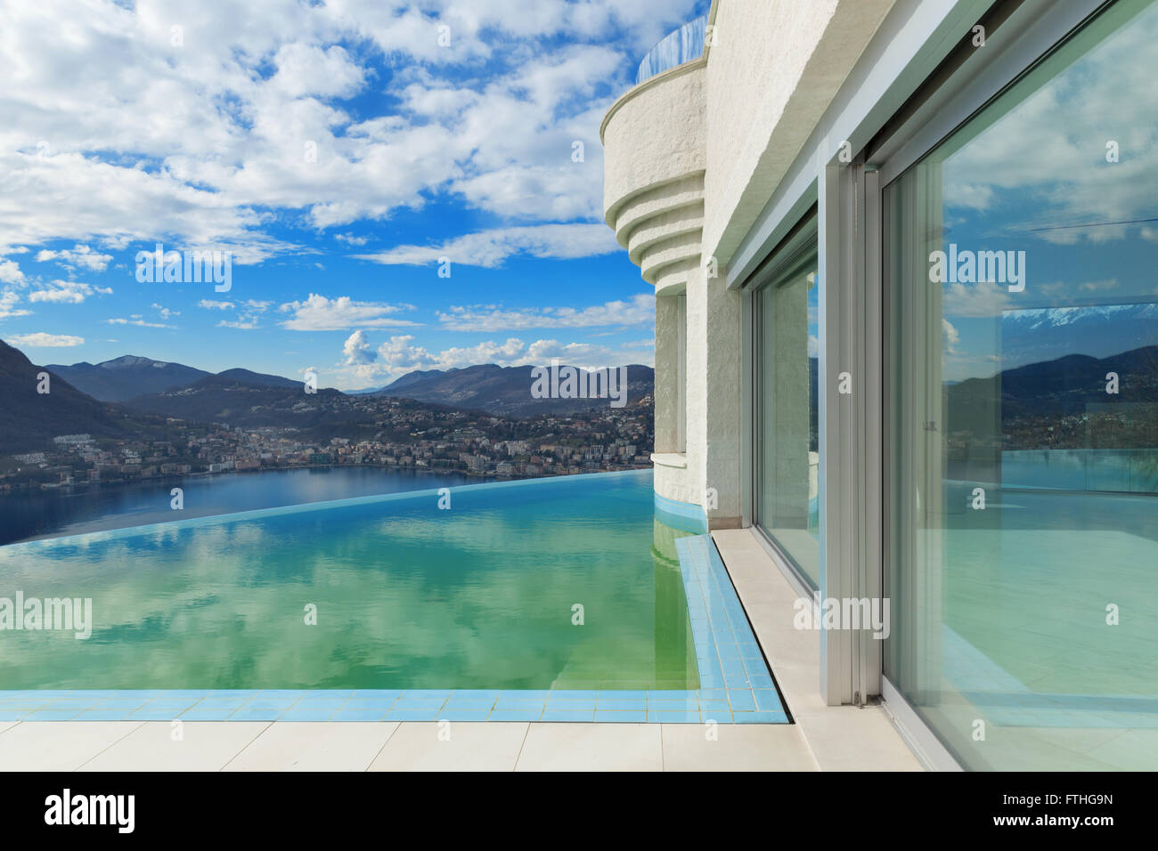 Architecture, beautiful landscape from a modern house with infinity ...