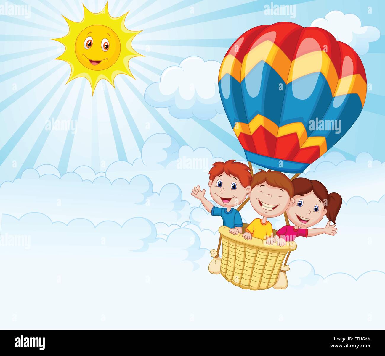 Happy kids riding a hot air balloon Stock Vector Image & Art - Alamy