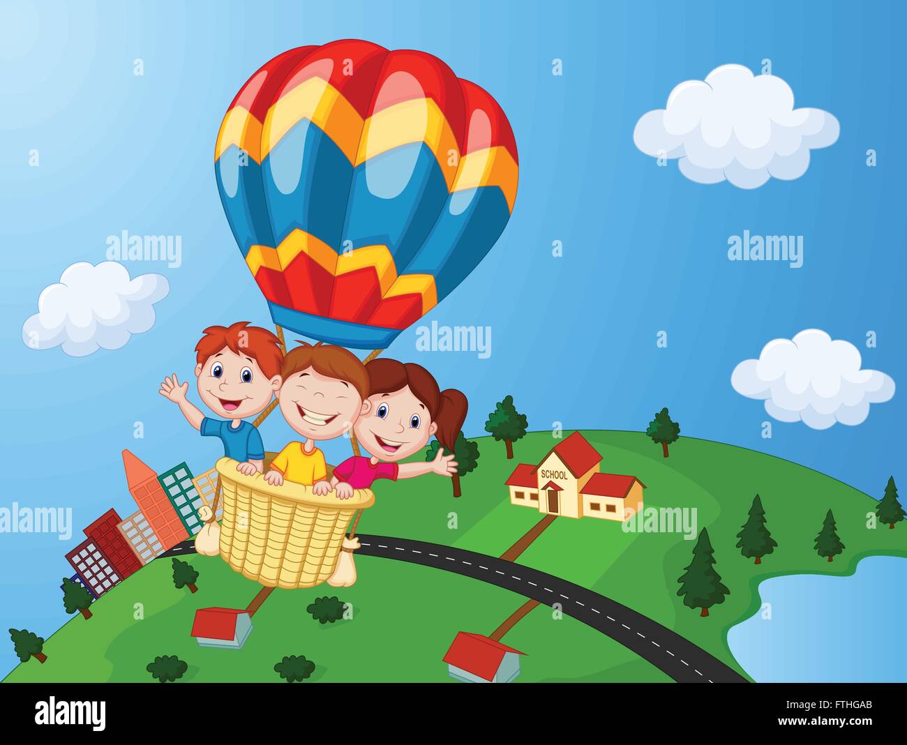 Happy kids riding a hot air balloon Stock Vector Image & Art - Alamy