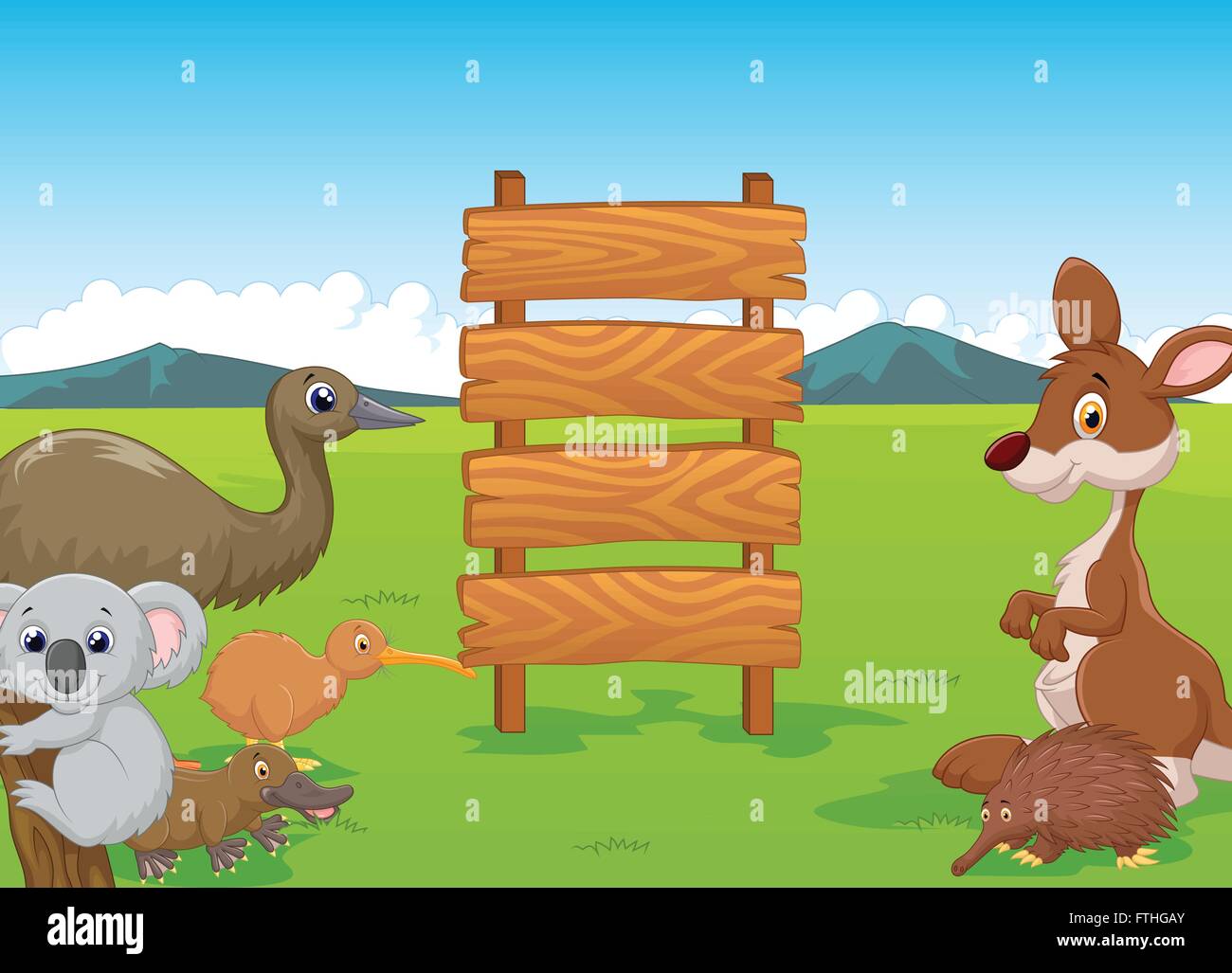 Wild Australia cartoon with wooden sign Stock Vector Image & Art - Alamy