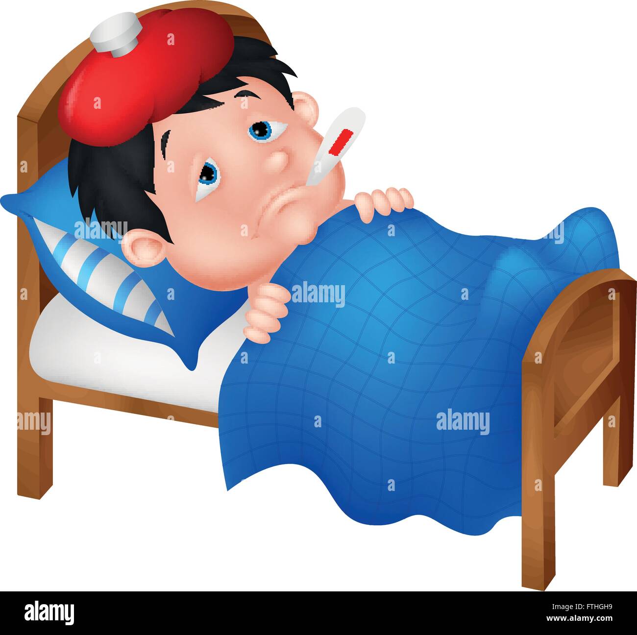 Sick boy lying in bed Stock Vector Image & Art - Alamy
