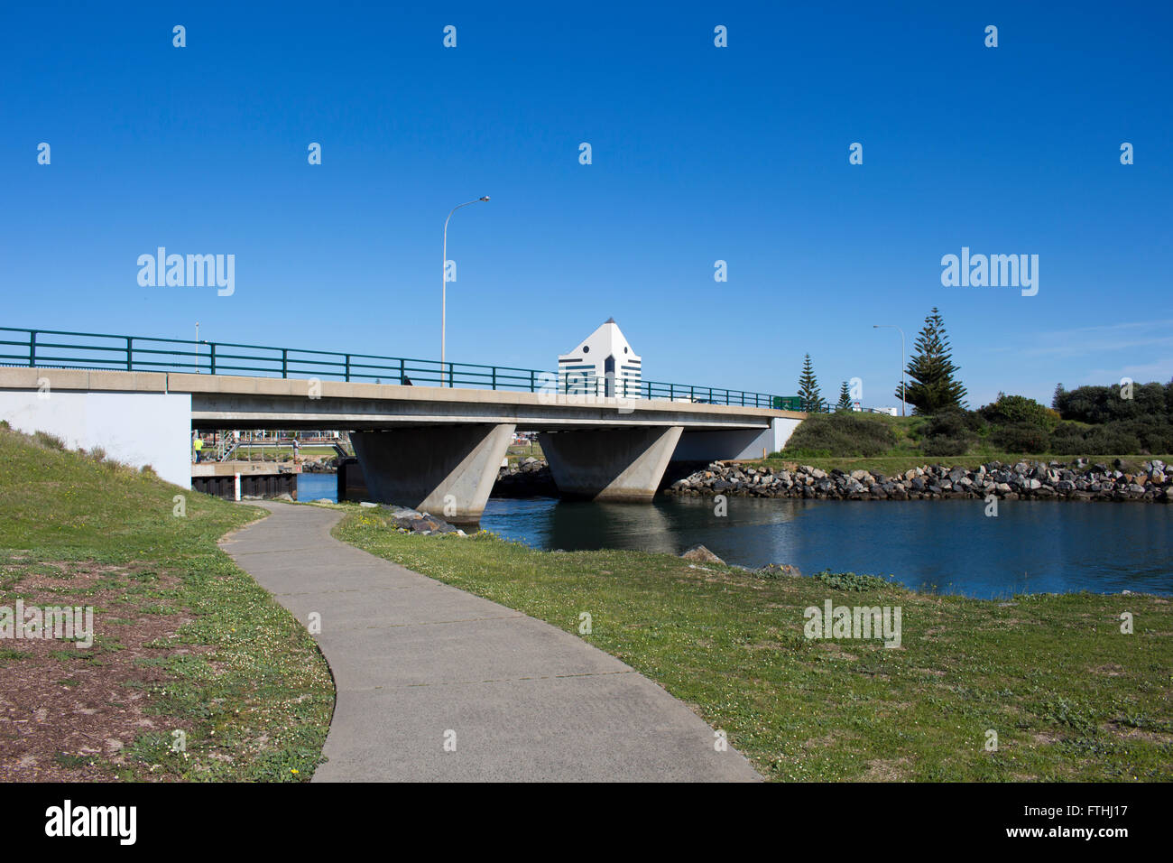 Scenic view of the concrete traffic bridge with cycleway over the ...