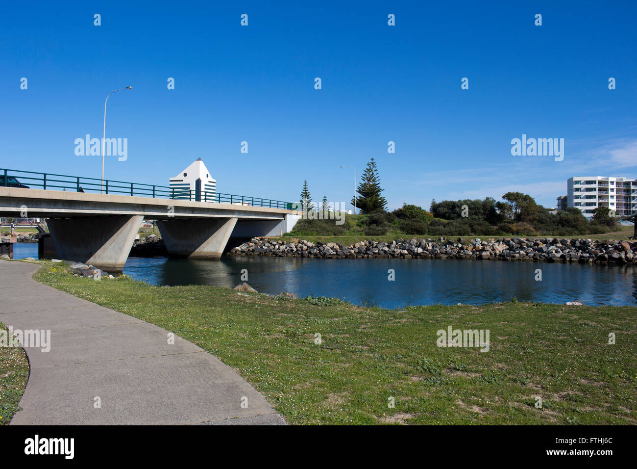 Scenic view of the concrete traffic bridge with cycleway over the ...