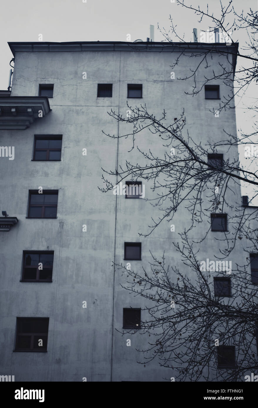 The facade of a residential building with square windows Stock Photo ...