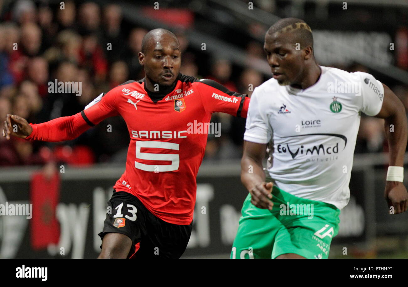 Giovanni Sio and Florian Pogba when one league match Stade Rennais - AS ...