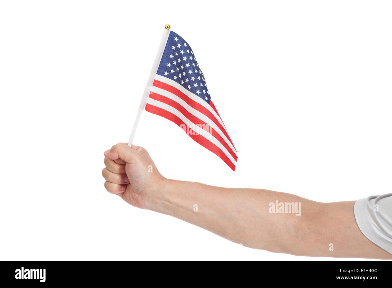 Hand holding American flag isolated on white background Stock Photo - Alamy