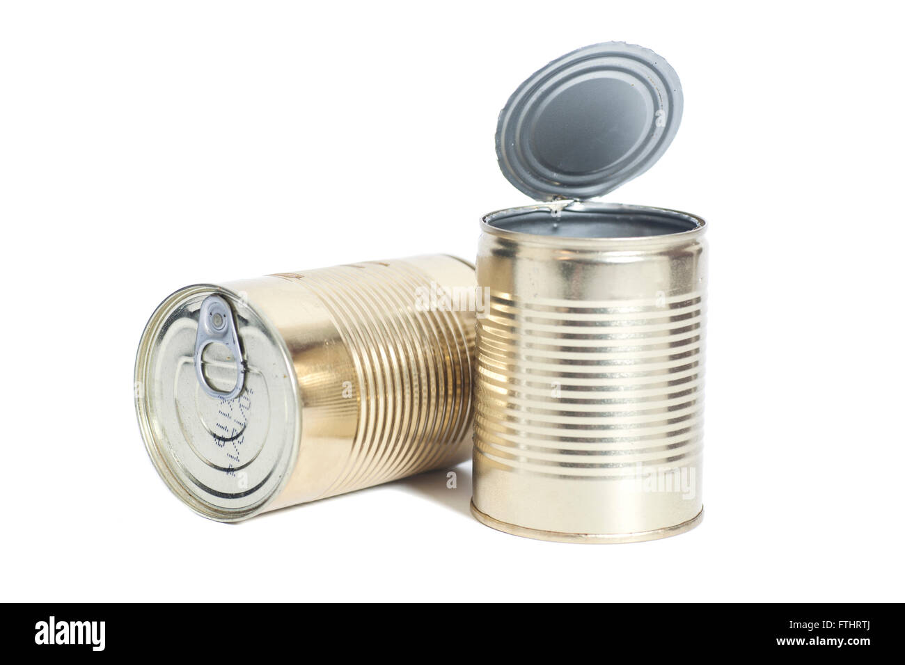 sealed metal cans isolated on white background Stock Photo - Alamy