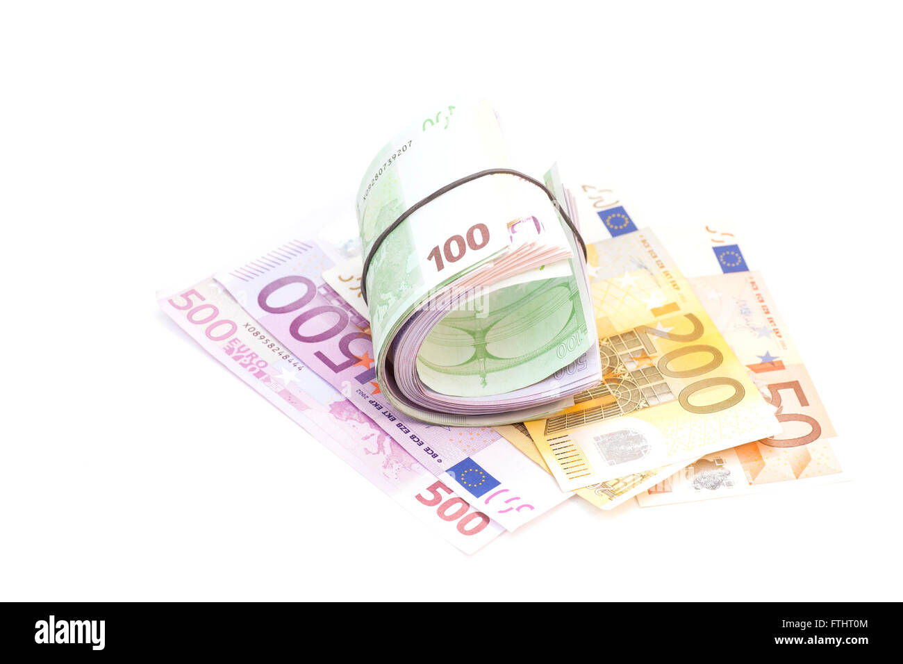 Euro banknotes under rubber band on banknotes isolated Stock Photo - Alamy