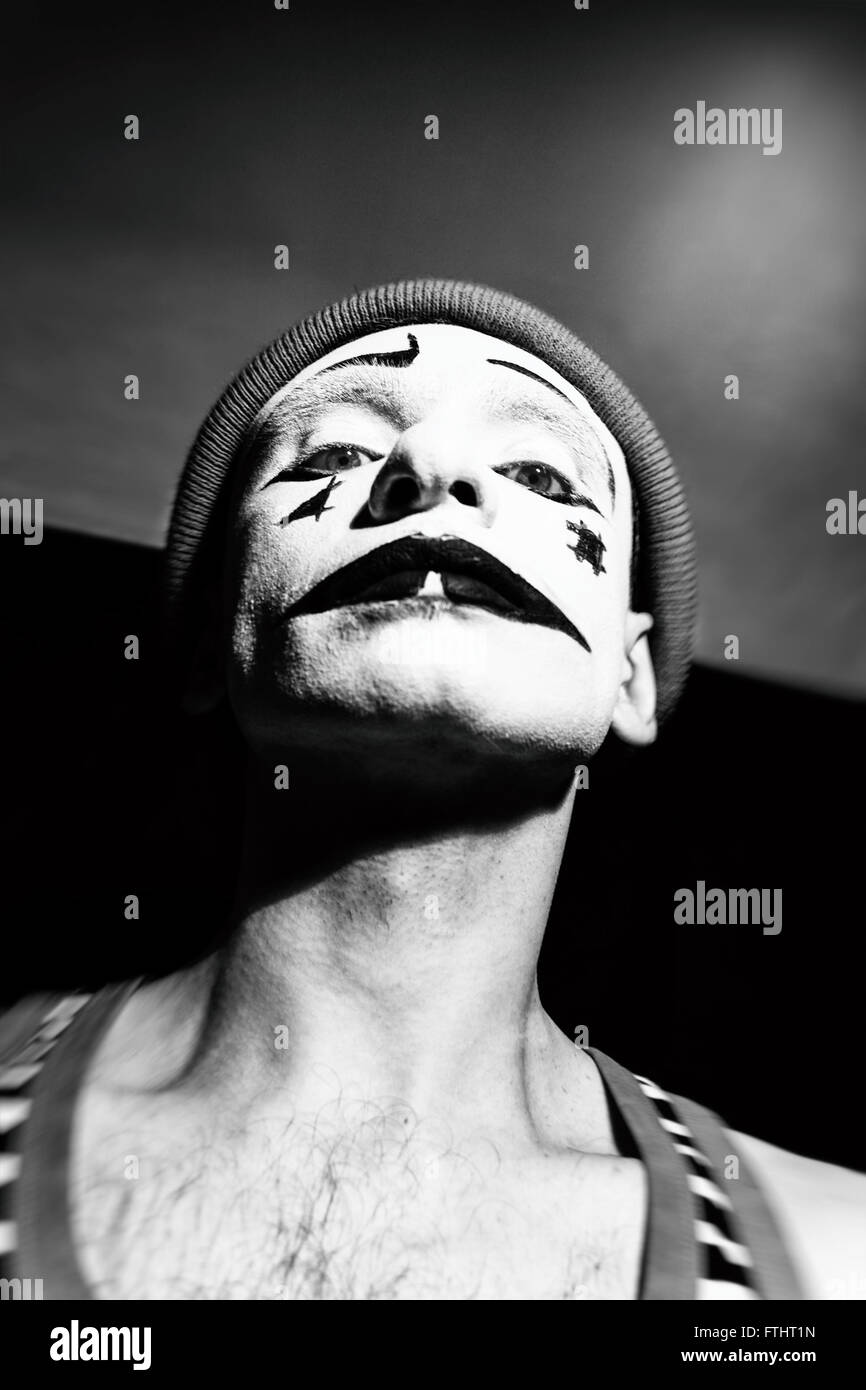 Portrait of sad mime wearing hat closeup Stock Photo - Alamy