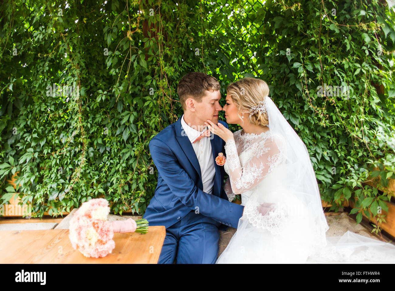 Happy bride and groom on their wedding Stock Photo - Alamy