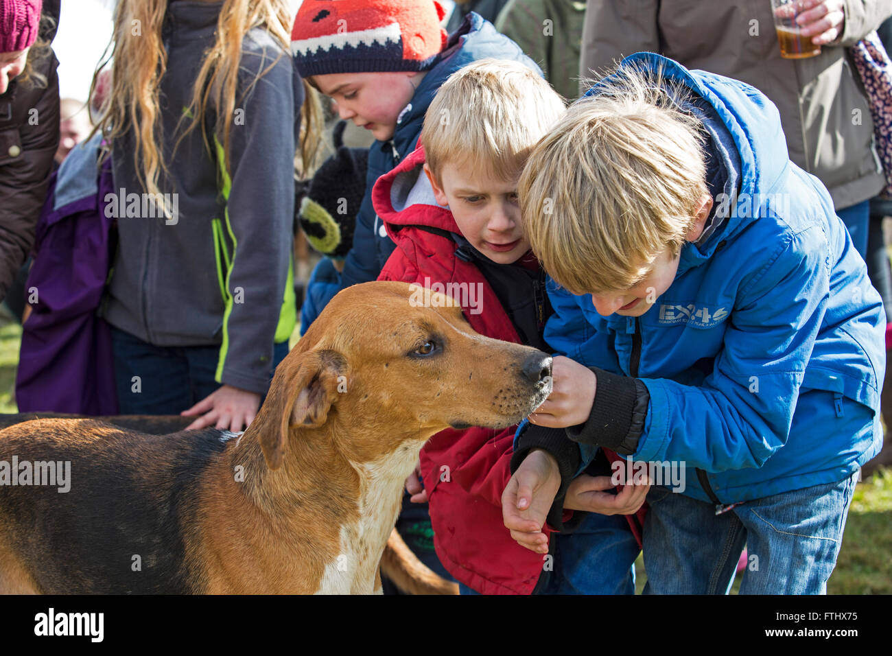 Two young boys playing with a Fox Hound. Children are often encouraged ...