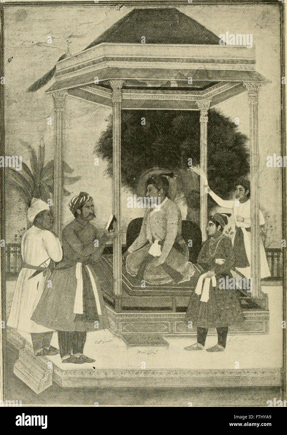 A portrait and historical account of Akbar I, the third Mughal emperor ...