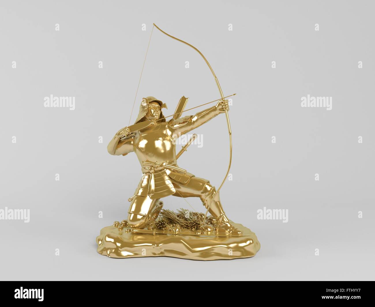 3d golden statue painted with gold in on a white scene background Stock ...