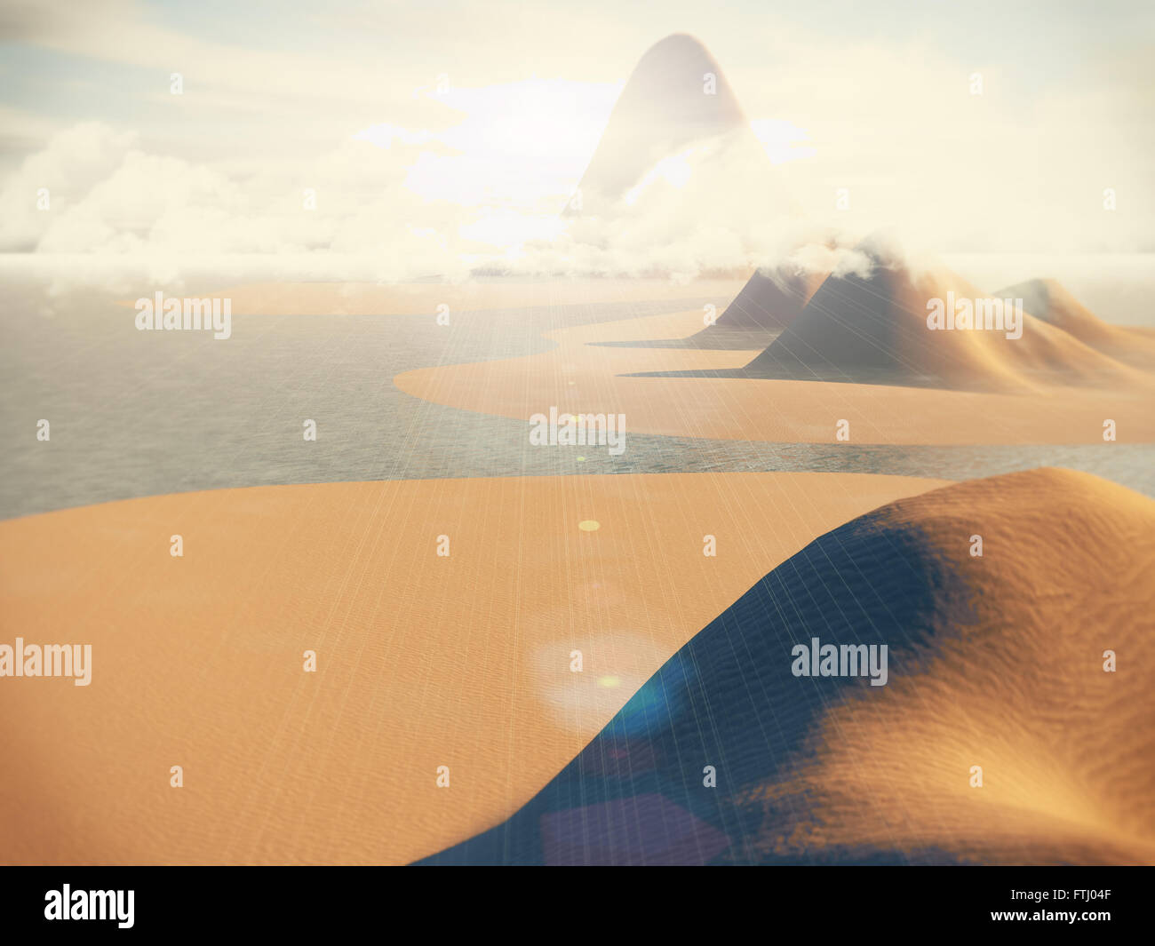 3d Fantasy desert landscape with water and reflection Stock Photo - Alamy