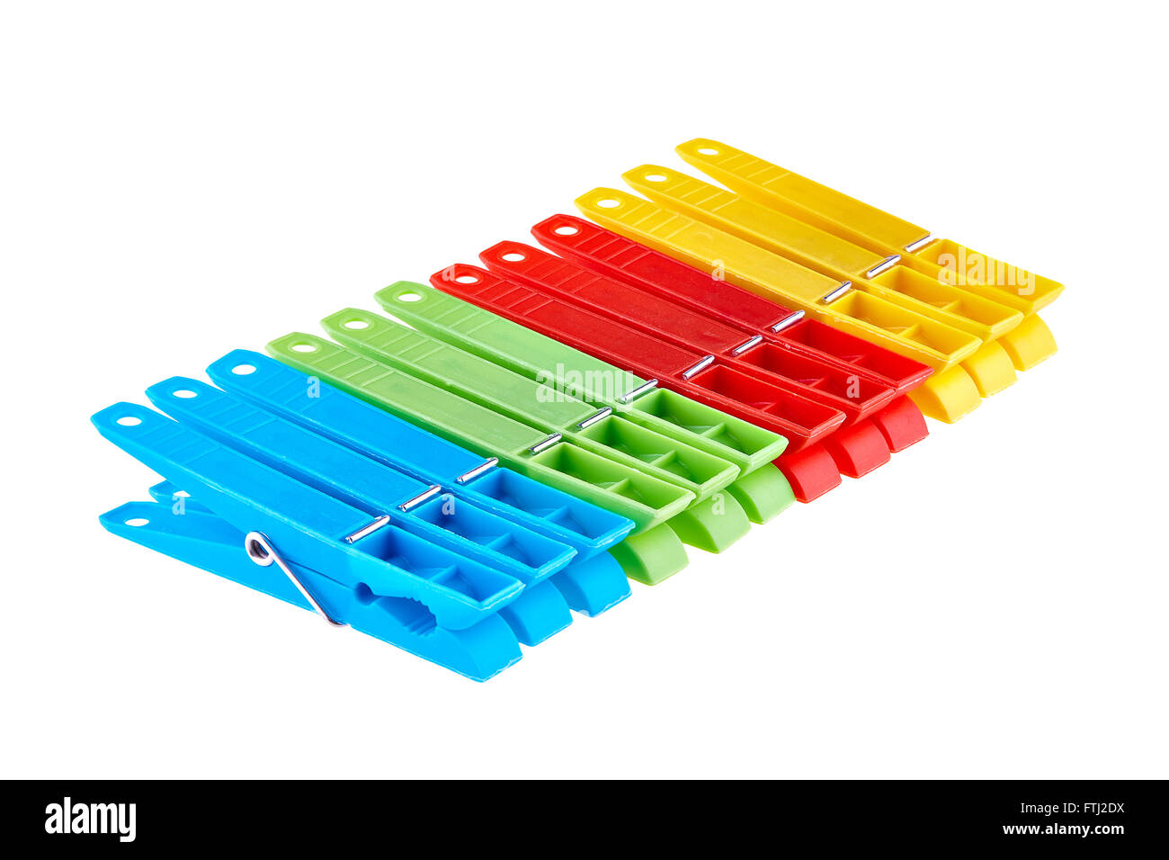 Set color clothes-pegs over white Stock Photo - Alamy