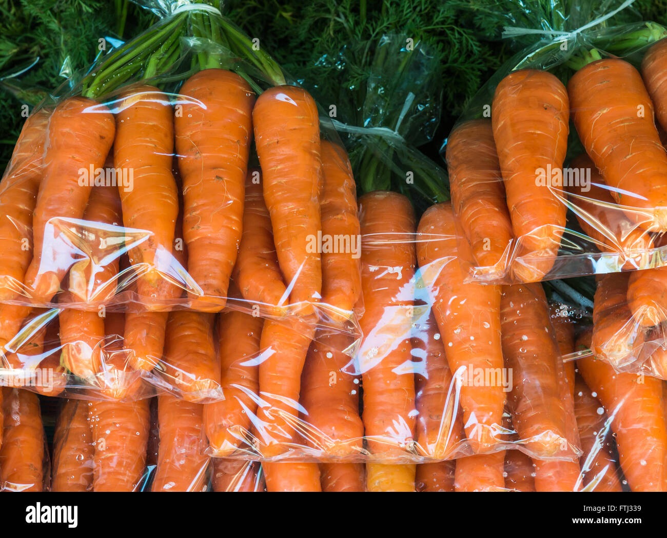 fresh organic carrot in the plastic bag on the local market.Thailand ...