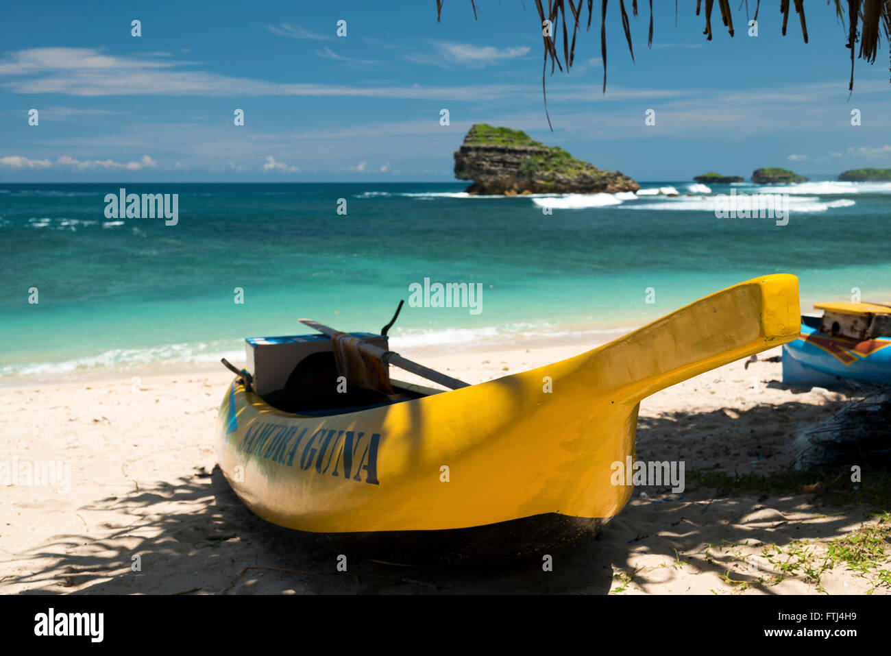Fishermans ship at Watu Karung beach, Pacitan, Java, Indonesia Stock ...