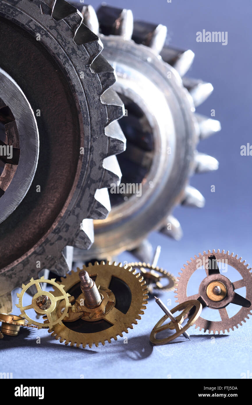 Engineering concept. Set of various gears on gray background Stock ...