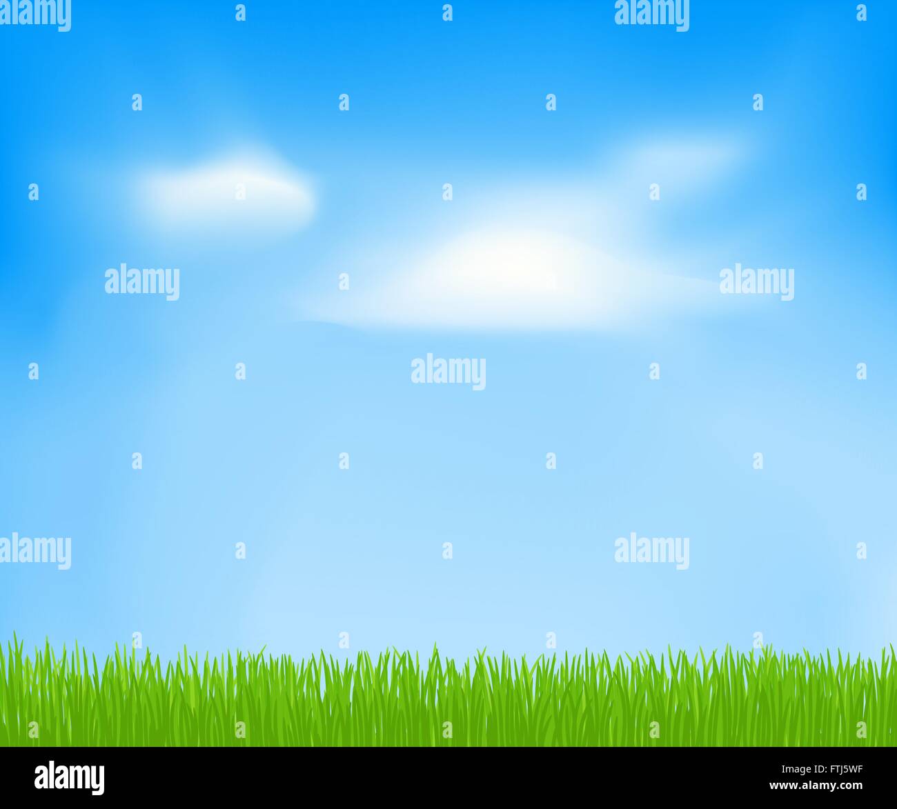 Abstract spring background with sky, clouds, green grass. Vector ...