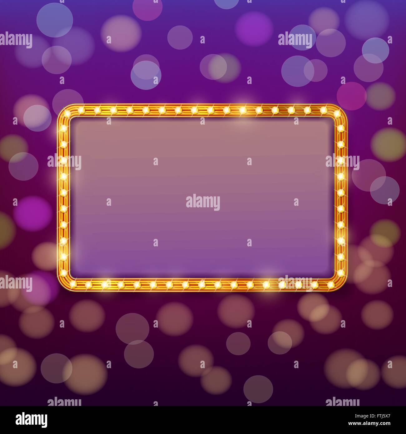 Golden frame with light bulbs on blurry fairy tale background. Vector ...