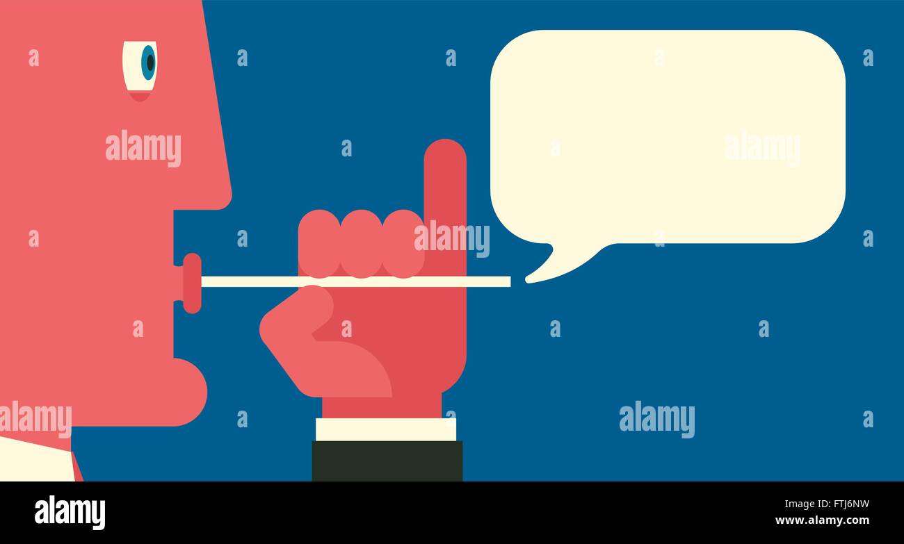 A man inflates a speech bubble using tubule. Idle talk concept ...