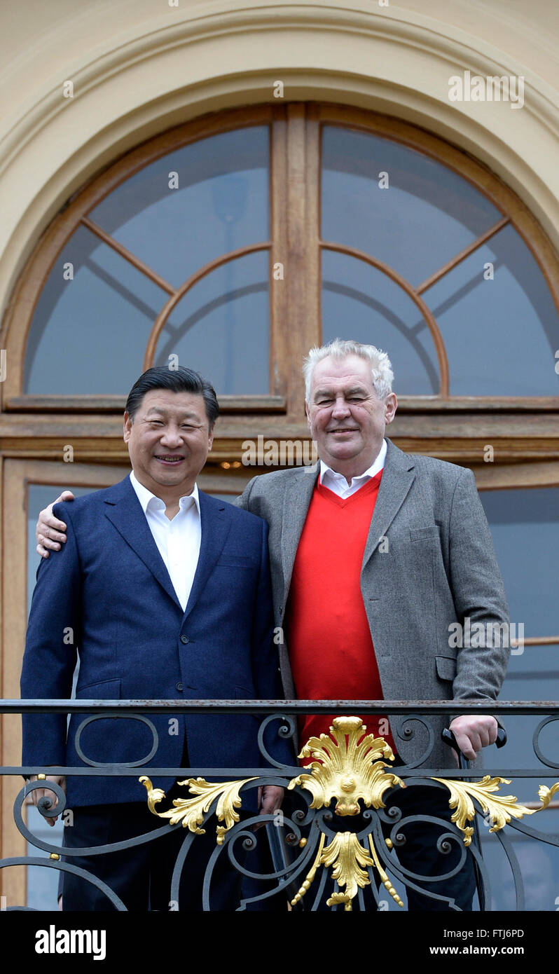 Czech President Milos Zeman, right, hugs his Chinese counterpart Xi ...