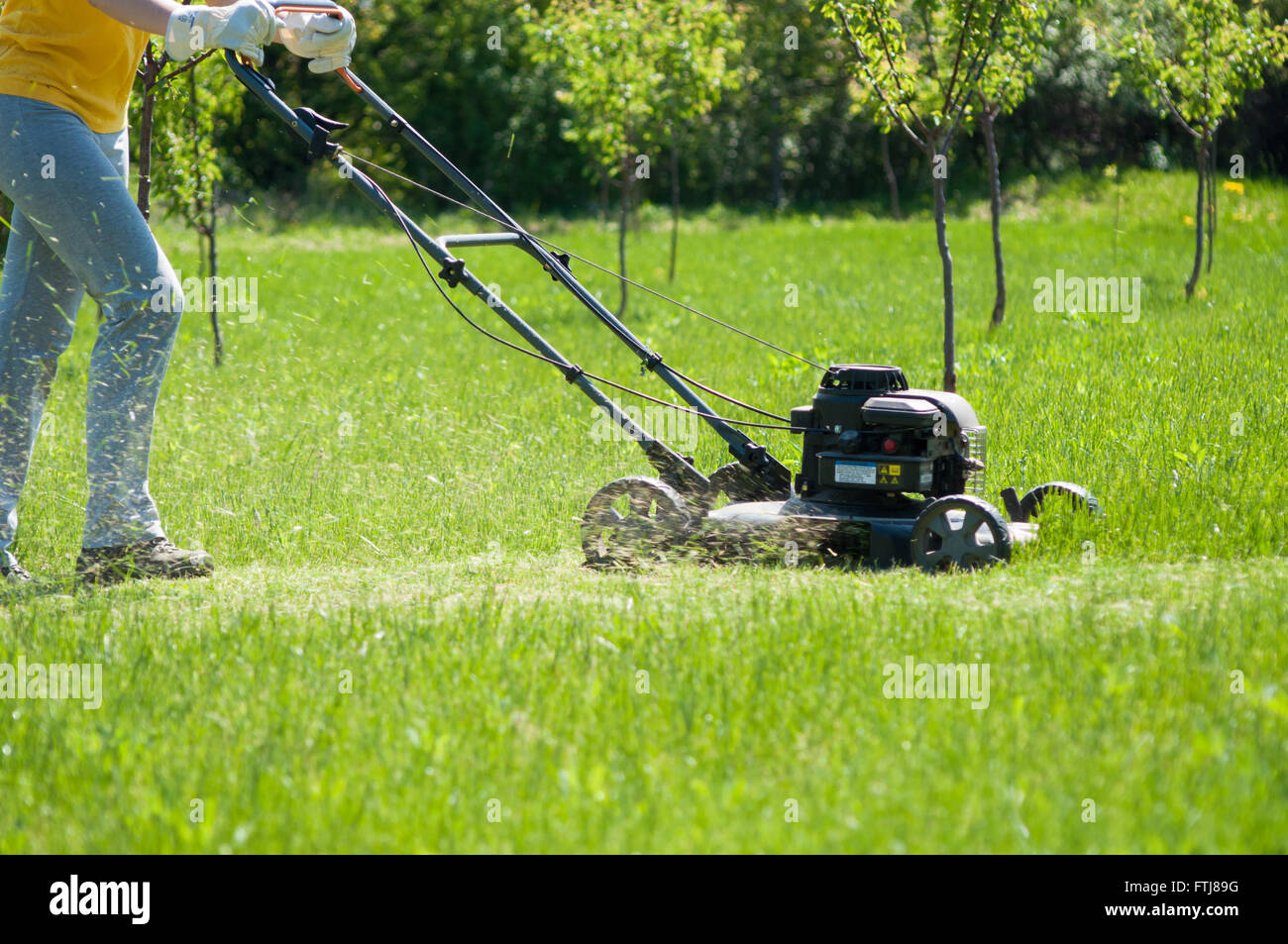 Woman pushing lawn mower hi-res stock photography and images - Alamy