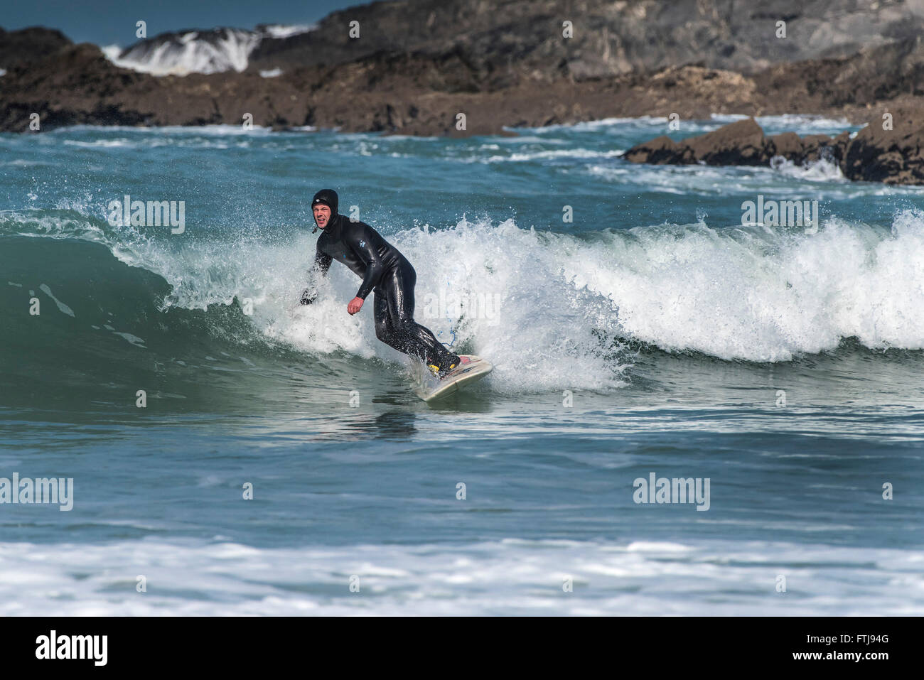 Surfing at Fistral Beach in Newquay, Cornwall Stock Photo - Alamy
