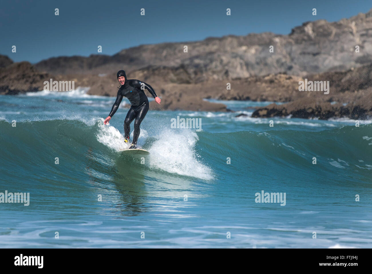 Surfing at Fistral Beach in Newquay, Cornwall Stock Photo - Alamy