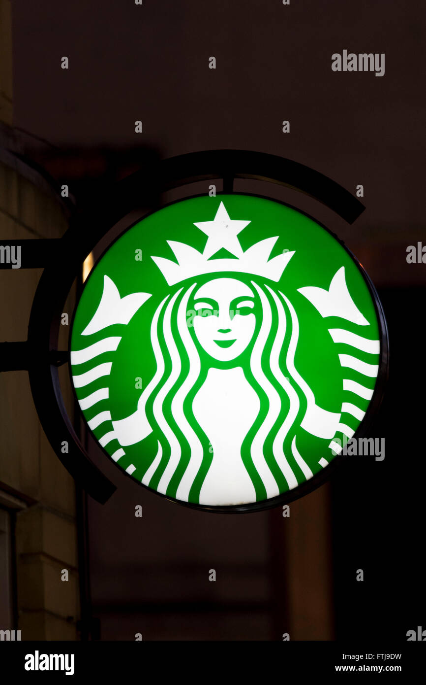 Starbucks coffee shop sign logo Stock Photo - Alamy