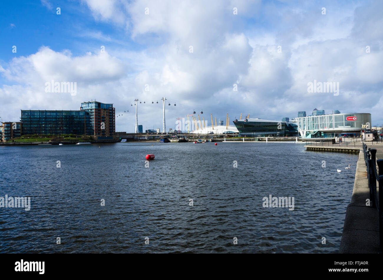 Looking across the Royal Victoria Docks towards the O2 dome and ...