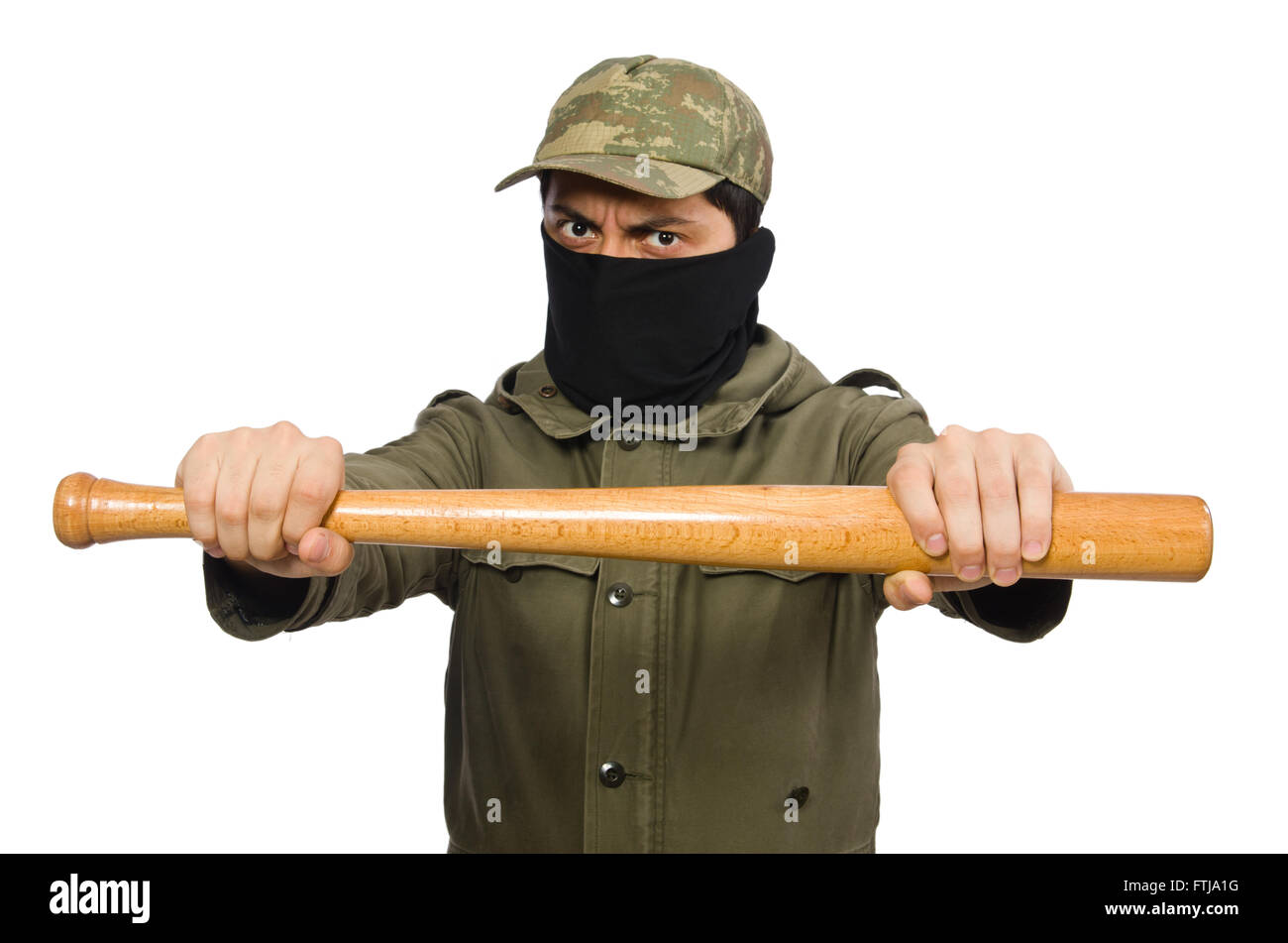 Funny man with baseball bat isolated on white Stock Photo - Alamy