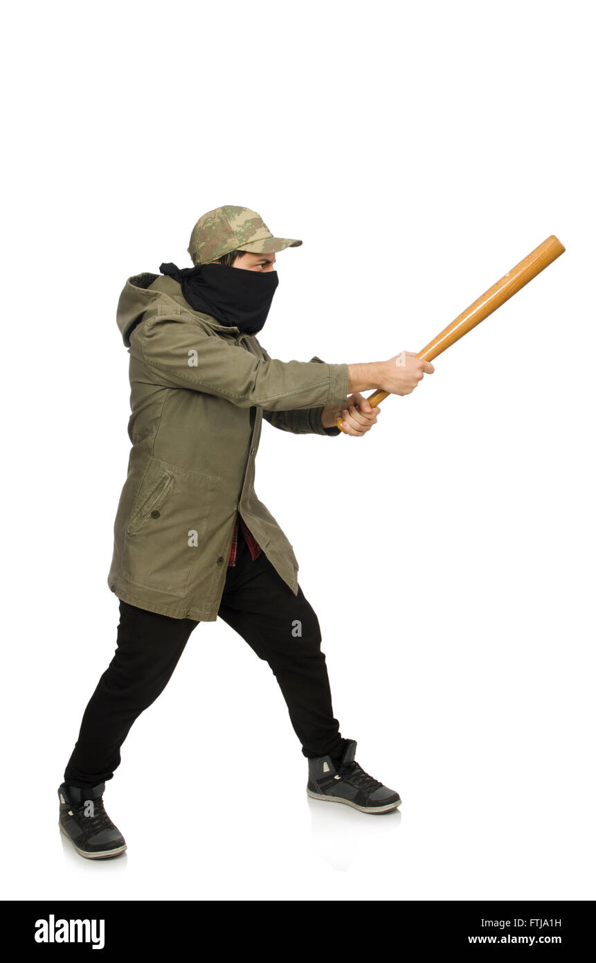 Funny man with baseball bat isolated on white Stock Photo - Alamy