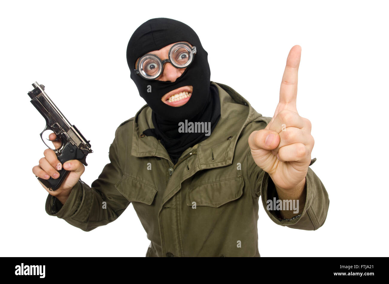 Funny man wearing balaclava isolated on white Stock Photo - Alamy