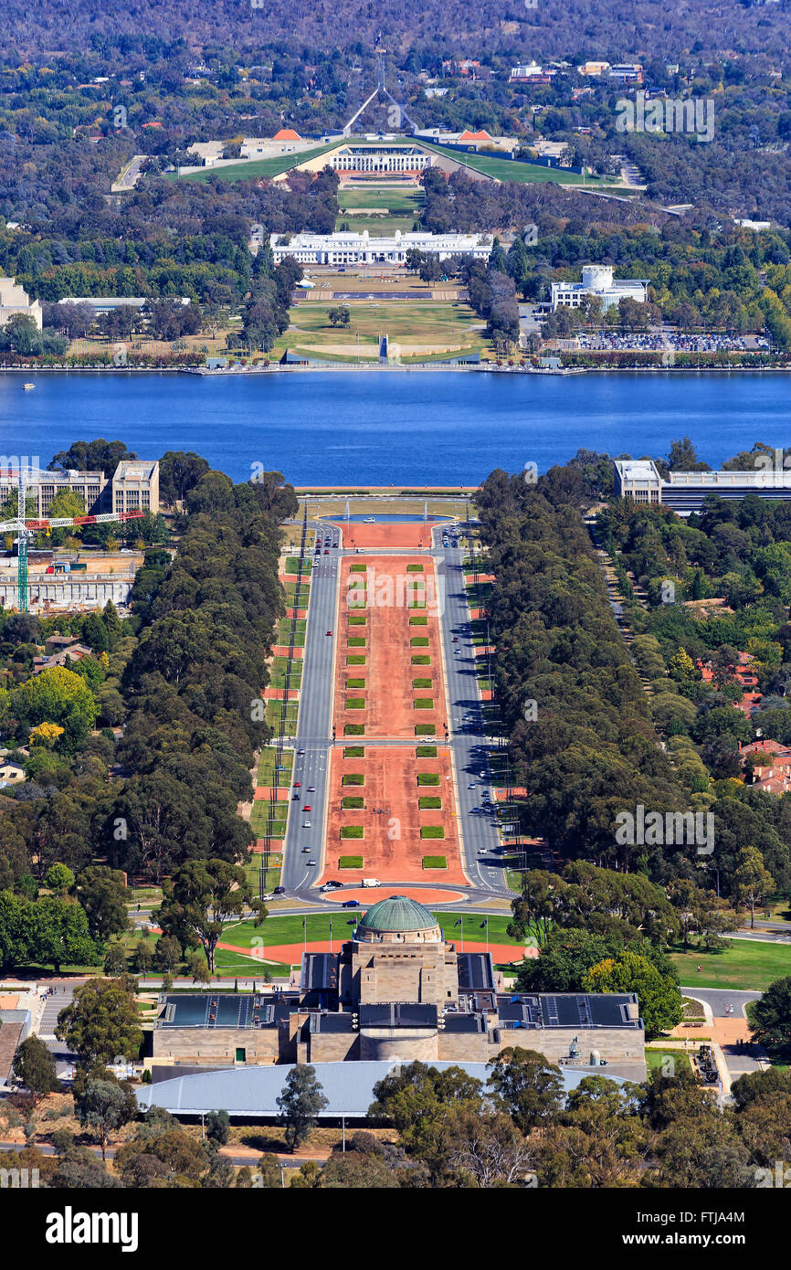Aerial view along Anzac parade in Australian Capital Canberra. Vertical ...