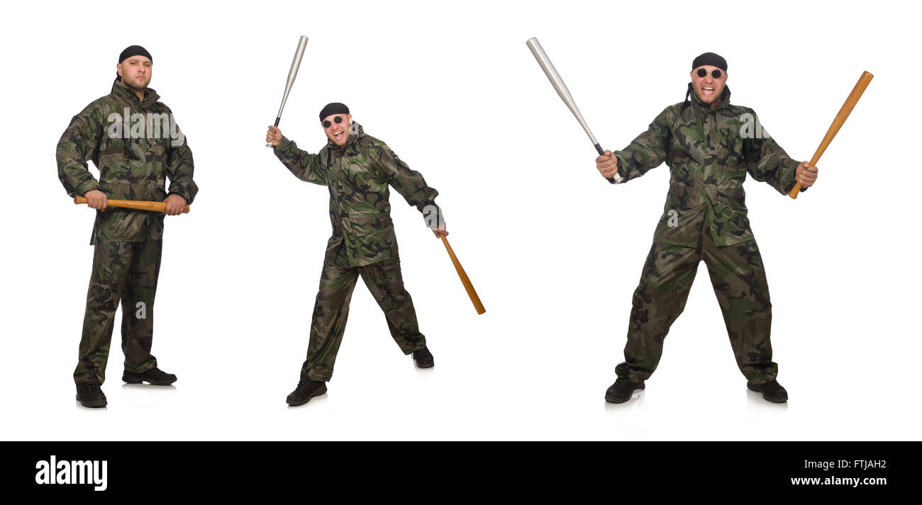 Soldier with baseball bat on white Stock Photo - Alamy