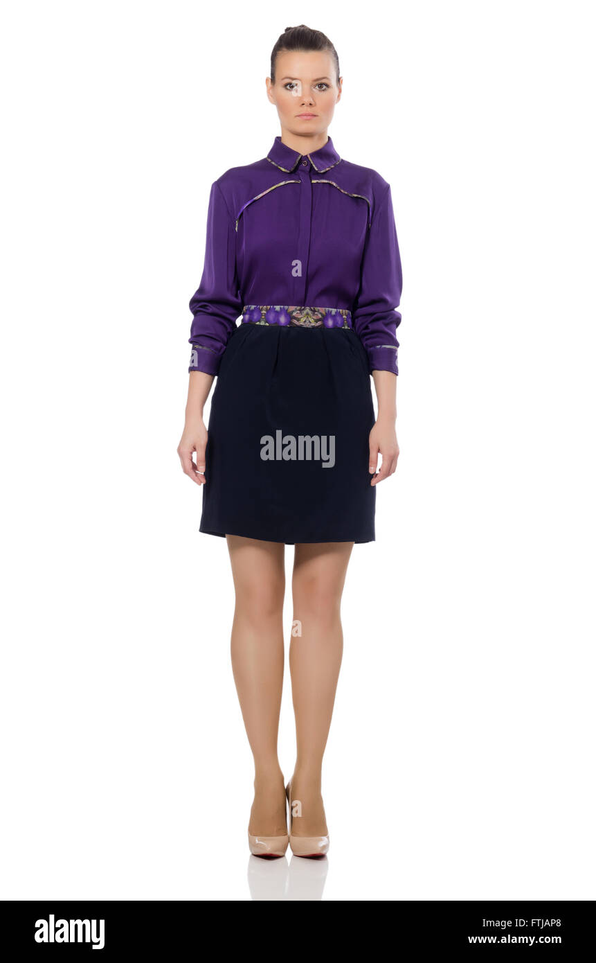 Pretty model wearing purple blouse isolated on white Stock Photo - Alamy