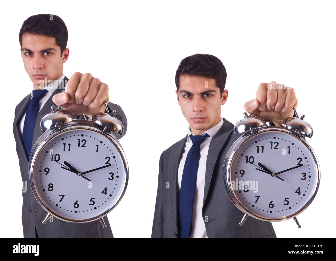 Man with clock isolated on white Stock Photo - Alamy