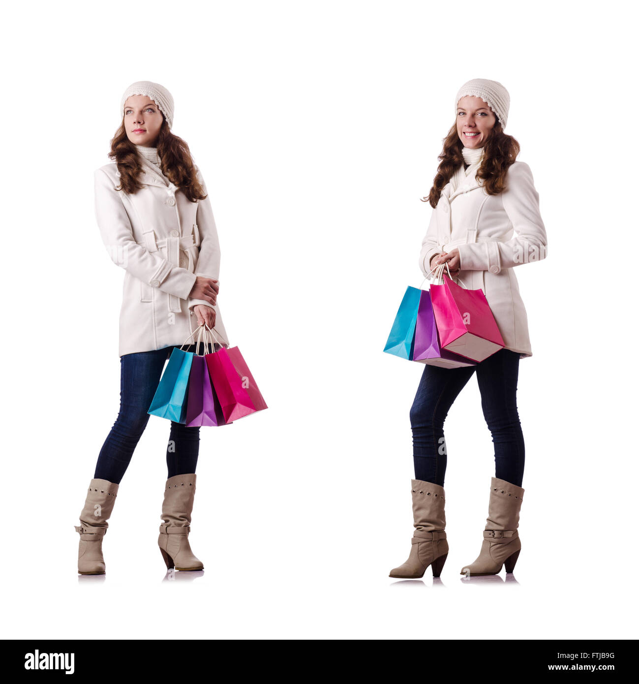 Woman in winter clothing doing christmas shopping Stock Photo - Alamy