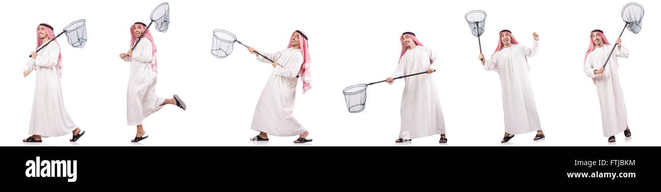 Arab man with catching net isolated on white Stock Photo - Alamy