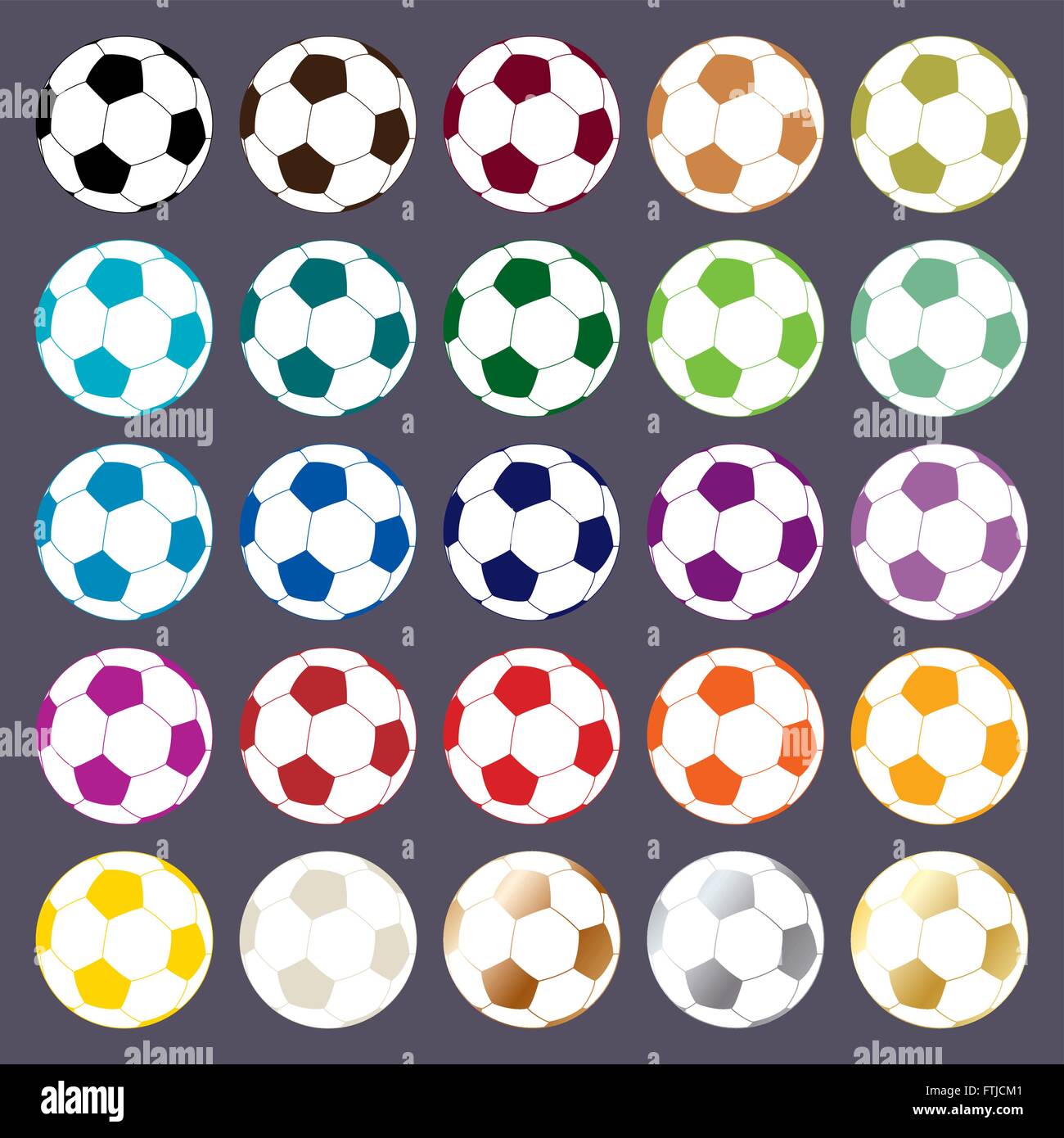 Colorful soccer ball / football collection including bronze, silver and ...