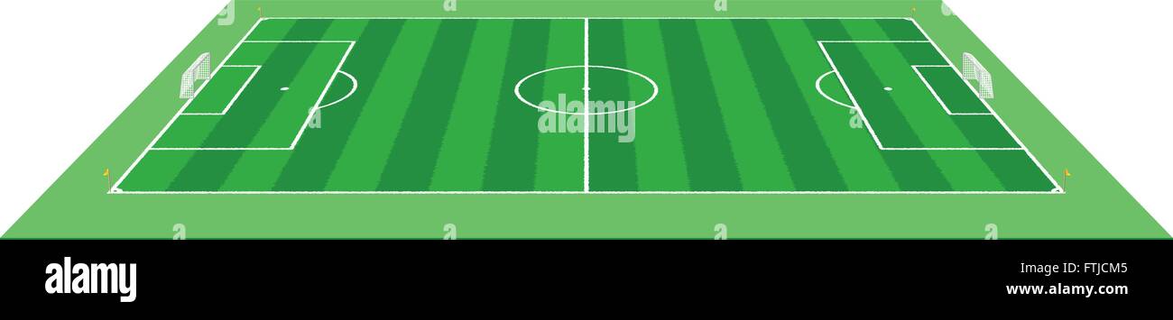 A soccer field / pitch or football field in 3D aerial perspective with ...