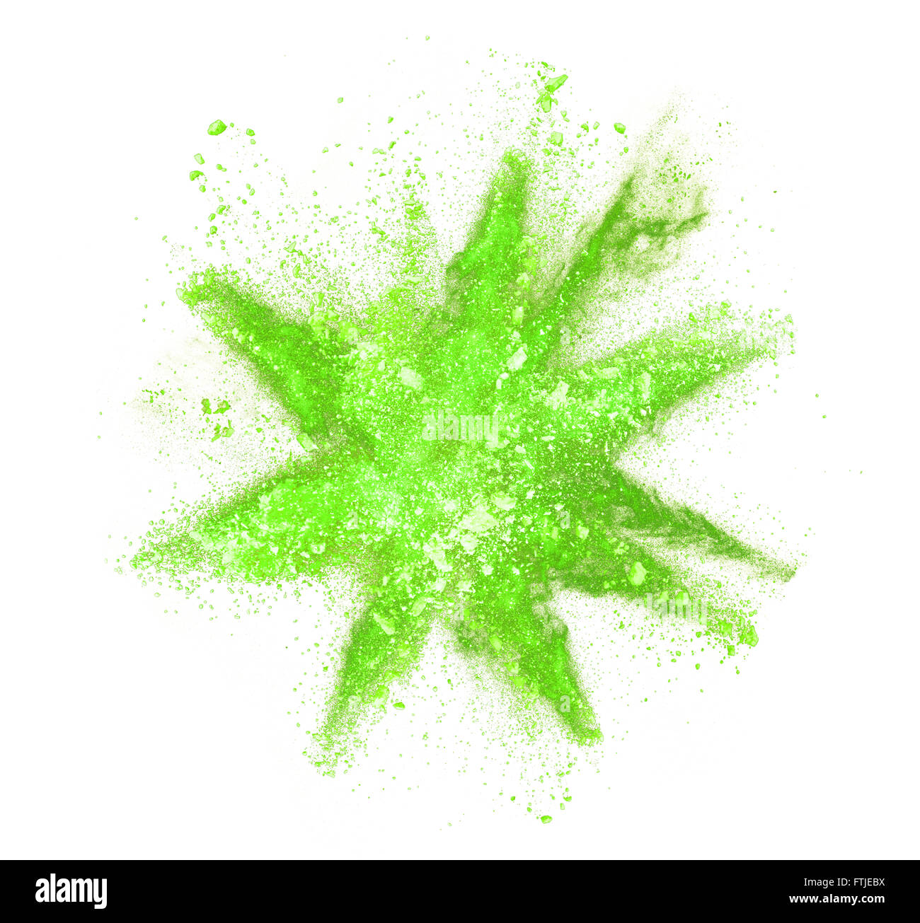 Explosion of green powder on white background Stock Photo - Alamy