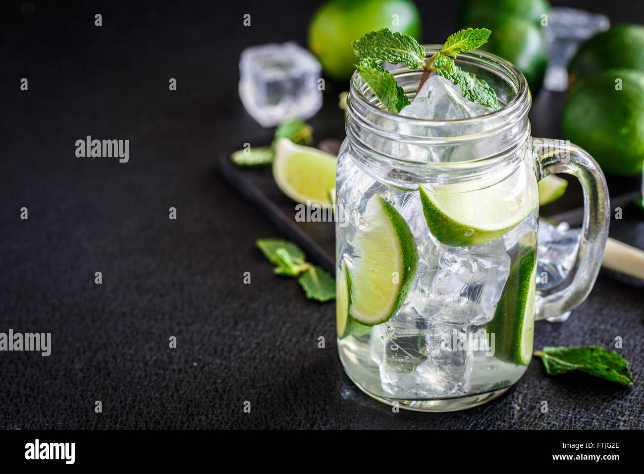 Drink with lime, mint and ice Stock Photo - Alamy