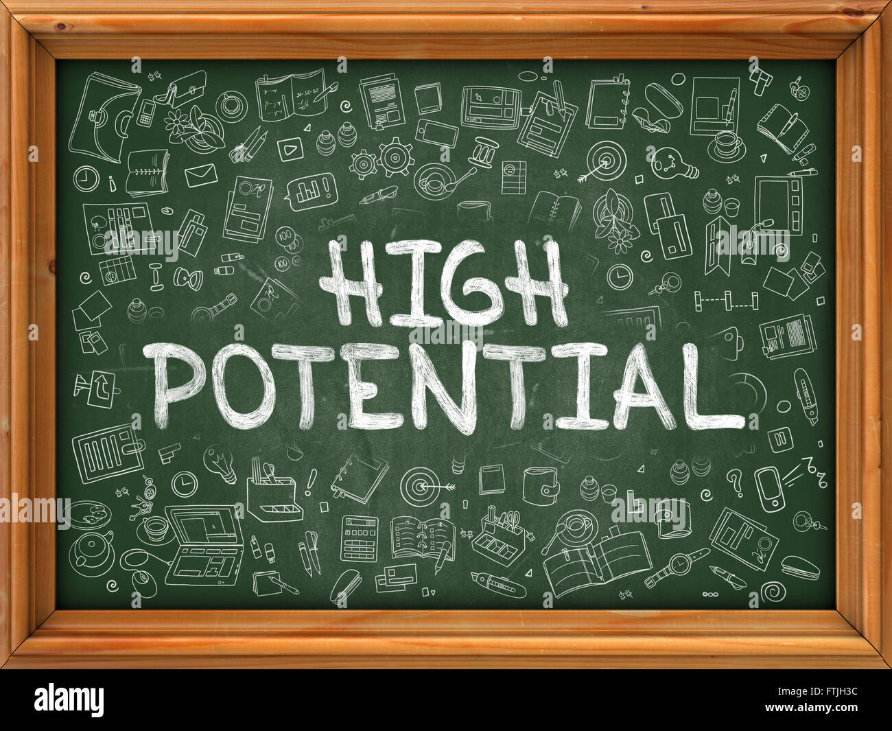 Green Chalkboard with Hand Drawn High Potential with Doodle Icons ...