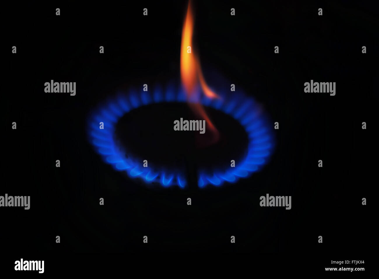 Gas burners, burning in the dark blue flames Stock Photo - Alamy