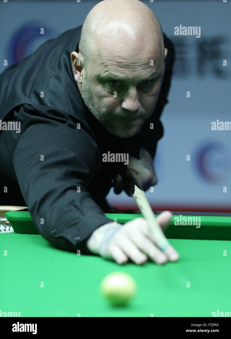 Beijing, China. 29th Mar, 2016. Mark King of Britain reacts during the ...